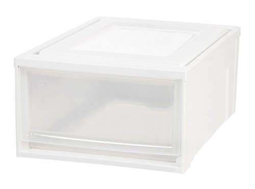 IRIS USA 29.2 L (30.9 US Qt.) Plastic Under Bed Storage Containers with Sliding Organizer Drawers, Stackable Storage Bin for Clothes Linens and Shoes, White