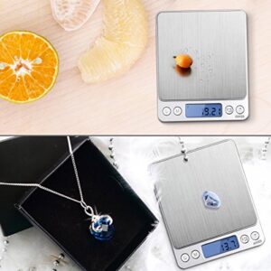 (Upgraded) AMIR Digital Kitchen Scale, 500g Mini Pocket Jewelry Scale, Cooking Food Scale, Back-Lit LCD Display, 2 Trays, 6 Units, Auto Off, Tare, PCS, Stainless Steel (Batteries Included)