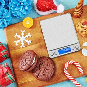 (Upgraded) AMIR Digital Kitchen Scale, 500g Mini Pocket Jewelry Scale, Cooking Food Scale, Back-Lit LCD Display, 2 Trays, 6 Units, Auto Off, Tare, PCS, Stainless Steel (Batteries Included)