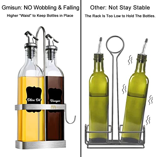 GMISUN Oil And Vinegar Dispenser Set- Comes With Stainless Steel Holder Rack, Clear Glass Olive Oil Dispenser Bottle For Kitchen, Cooking Oil & Vinegar Cruet Set, 2 Pack