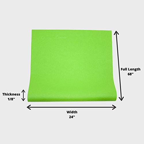 Yogi Mat by Wai Lana (Color: Lime Green) - 1/8 inch Thick, Non-slip, Stylish, Latex-Free, Lightweight, Optimum Comfort