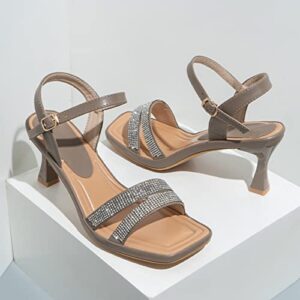 CsgrFagr Sexy Word with Rhinestone High Heeled Fashion Shoes and Casual Sandals Ash Sandals Women (Khaki, 8.50)