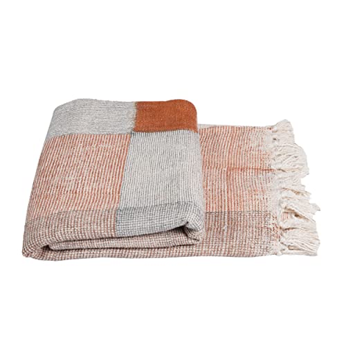 HOMEMONDE Boho Throw Blanket with Tassels 68x50 Inches Block Print Hand Woven Warm Blankets for Rustic Farmhouse