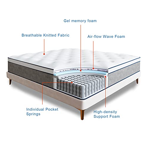 Full Mattress, 12 Inch Hybrid Mattress in a Box,Gel Memory Foam Mattress,Individually Wrapped Pocket Coils Innerspring Mattress for Motion Isolation,Medium Firm,Full Size Mattres,54"*75"*12"