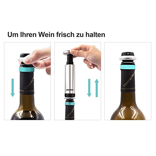 Wine Stoppers EZBASICS Wine Saver Pump with Wine Bottle Stoppers, Stainless Steel Pump + 4 Wine Stoppers¡­