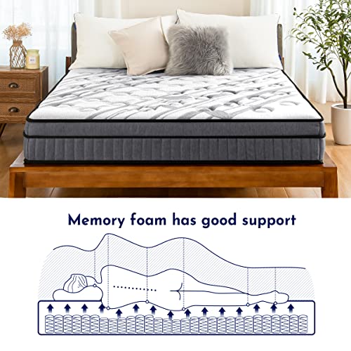 subrtex 10 Inch Hybrid Mattress Queen, Gel Memory Foam and Individual Pocket Innerspring Mattress Bed in a Box, Made in USA, CertiPUR-US, Medium Firm Mattress for Silent Sleep & Pressure Relief Grey