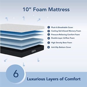 CHITA Full Size Gel Memory Foam Mattress,10 Inches Breathable Bed Mattress for Sleep Supportive & Pressure Relief,Fiberglass Free Mattress,Mattress in a Box,CertiPUR-US Certified,100 Night