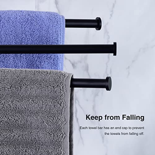 DIKUROOMS Swivel Towel Bars SUS 304 Stainless Steel 4-Arm for Bathroom Wall Mounted Swivel Towel Rack with Hooks Towel Hanger Space Saving Organizer Holder,Matte Black