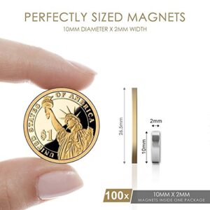 DIYMAG 120Pcs Refrigerator Magnets 10x2mm Premium Brushed Nickel Small Round Cylinder Fridge Magnet, Perfect to use as Office Magnets, Dry Erase Board Magnetic pins, Whiteboard, Map Pins