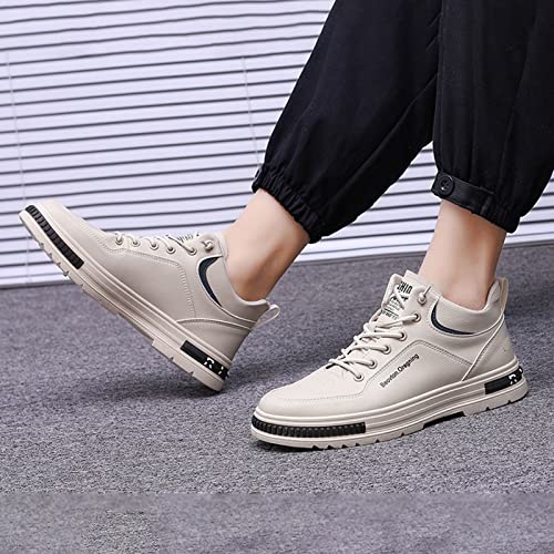 Men's Solid Casual Flat Artificial Leather Shoes Fashion Lace Up Casual Shoes Sneaker for Men Wide (Beige, 11)