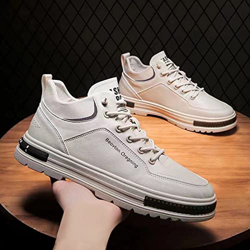 Men's Solid Casual Flat Artificial Leather Shoes Fashion Lace Up Casual Shoes Sneaker for Men Wide (Beige, 11)