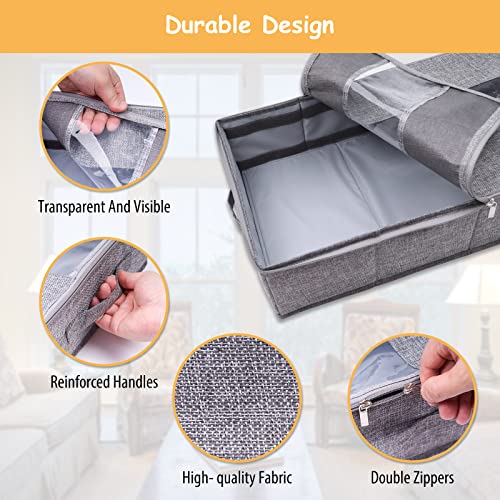 GDV Under Bed Storage,2Pcs Clear Panel Under Bed Shoe Storage, With Zipper Underbed Storage Containers Bin And W/Reinforced Handle Under Bed Storage Organizer Box,For Clothing,Pillows