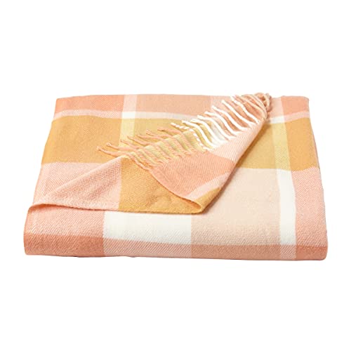 Lavish Home Desert Blush Plaid Soft Blanket-Oversized, Luxuriously Fluffy, Vintage-Look and Cashmere-Like Woven Acrylic-Breathable and Stylish Throws