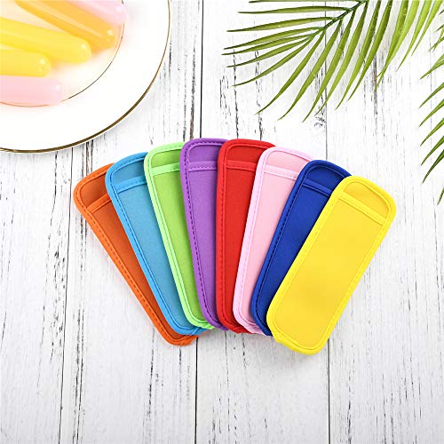 Mirenlife 24 Pack Ice Pop Sleeves Antifreezing Popsicle Holders Bags Neoprene Insulator Sleeves Freezer, 8 Colors