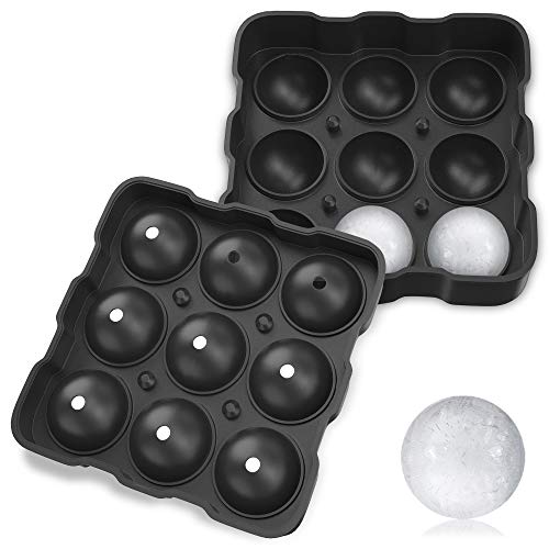 Premium Ice/Cake Ball Maker, Whiskey Ice Mold, 9 Spherical Balls Ice Tray makes 1.8" / 4.5cm Sphere, 3 Securing Systems Preventing Leakage -Silicone