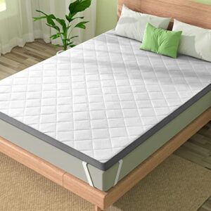 bedstory 4 inch memory foam cool gel mattress topper queen size, ventilated fiber-filled cover fitted topper soft for relieving pressure, conforming support