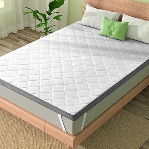 BedStory 4 Inch Memory Foam Cool Gel Mattress Topper Queen Size, Ventilated Fiber-Filled Cover Fitted Topper Soft for Relieving Pressure, Conforming Support