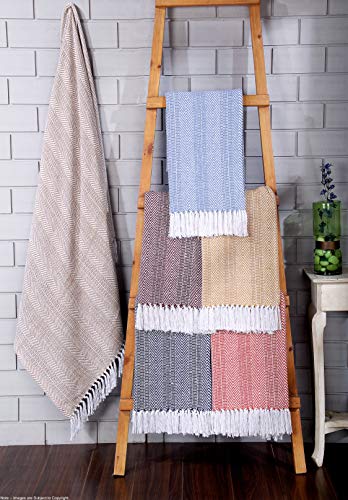 Luxurious Hand Woven Cozy Warm 100% Combed Cotton All Season Indoor Outdoor Light Weight Fade Resistant Couch Chair Bed Throw Blankets Batik 50x60 Inch Set of 2 (Navy)