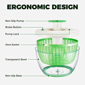 KucheCraft Salad Spinner Large 6.3 Qt, Manual Lettuce Spinner for Vegetable Prepping, One-Handed Pump Fruit Spinner Dryer with Bowl and Colander, Dishwasher Safe Veggie Fruit Washer Spinner-Green