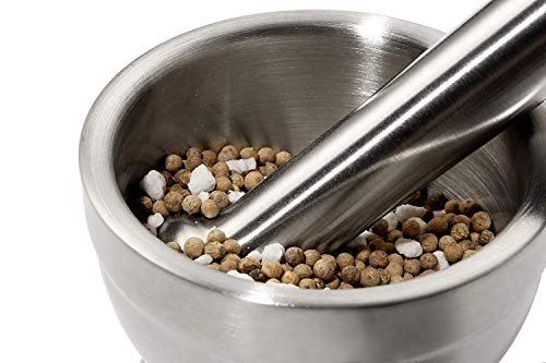 Mortar and Pestle, Sopito 18/8 Stainless Steel Spice Grinder Pill Crusher with Lid for Crushing Grinding Ergonomic Design with Anti Slip Base and Comfy Grip