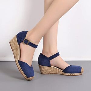 Summer Bohemian Denim Fisherman Shoes Women Wedge Vintage High Heel Woven Platform Women Espadrilles Sandales Pour Femmes S Sandals for Women Fluff (Blue, 7.5)