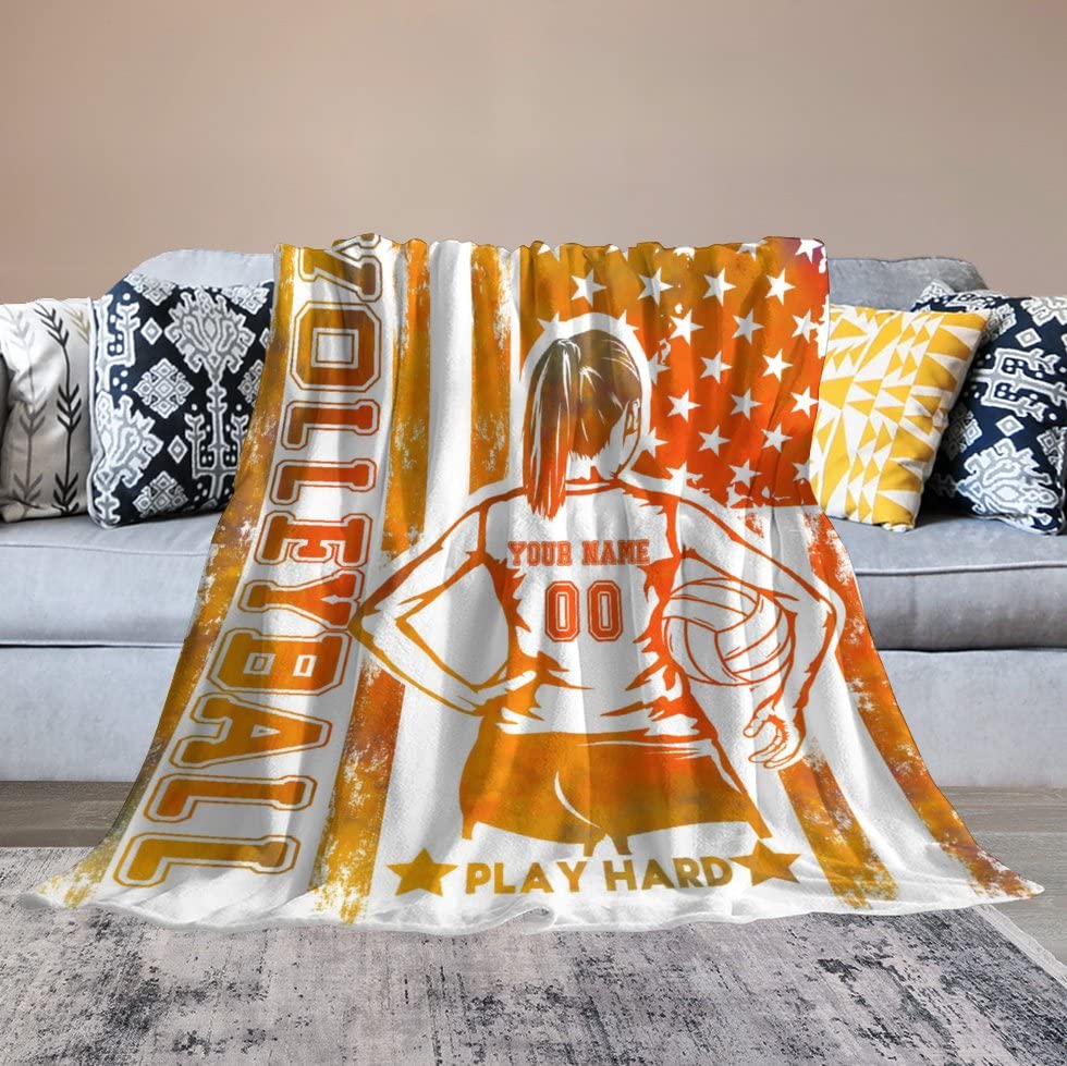 BEOIIBIRD Custom Volleyball Blanket Gifts, Throw Blankets 50”x40” Warm Cozy Soft, Personalized Blanket with Text for Athletes Players Children Girls Game Bed Sofa Couch Travel Car