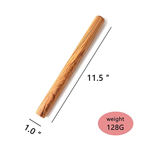 Ideaolives Olive Wood Rolling Pin, Natural Wood Dough Roller, French Rolling Pins for Baking, Non-Toxic Thin Rolling Pin for Pizza Bread Fondant Pasta, Wooden Pizza Roller with No Dents or Gaps, 11.5"