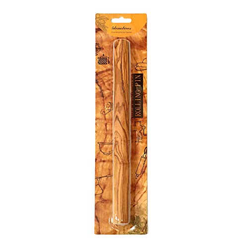 Ideaolives Olive Wood Rolling Pin, Natural Wood Dough Roller, French Rolling Pins for Baking, Non-Toxic Thin Rolling Pin for Pizza Bread Fondant Pasta, Wooden Pizza Roller with No Dents or Gaps, 11.5"