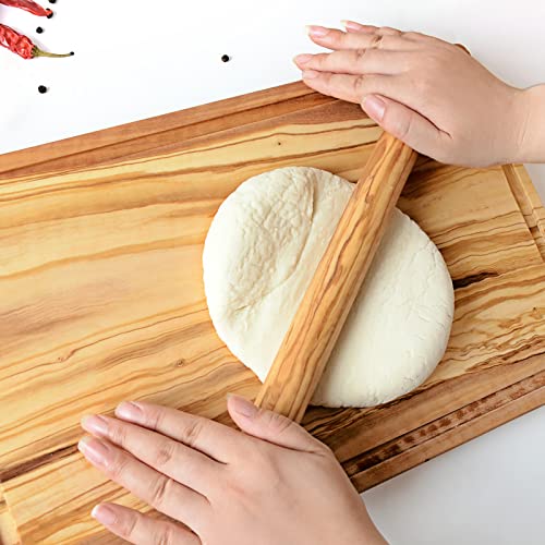 Ideaolives Olive Wood Rolling Pin, Natural Wood Dough Roller, French Rolling Pins for Baking, Non-Toxic Thin Rolling Pin for Pizza Bread Fondant Pasta, Wooden Pizza Roller with No Dents or Gaps, 11.5"