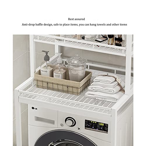 BKGDO Washer Storage Frames Floor Standing Punch Free Suitable for Over Toilet,Balcony Sundries Storage Drum Washinghine Shelf,Bold Steel Pipe Bathroom Rack,High Temperature Steel Rack/White