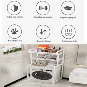 BKGDO Washer Storage Frames Floor Standing Punch Free Suitable for Over Toilet,Balcony Sundries Storage Drum Washinghine Shelf,Bold Steel Pipe Bathroom Rack,High Temperature Steel Rack/White