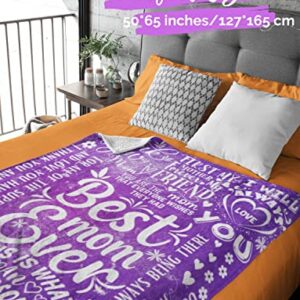 Mom Gifts, Mom Throw Blanket, Best Mom Ever, Birthday Gifts for Mom, Throw Blanket for Mother from Daughter or Son 65 x 50 Inches, Purple