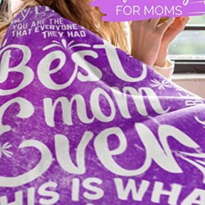 Mom Gifts, Mom Throw Blanket, Best Mom Ever, Birthday Gifts for Mom, Throw Blanket for Mother from Daughter or Son 65 x 50 Inches, Purple