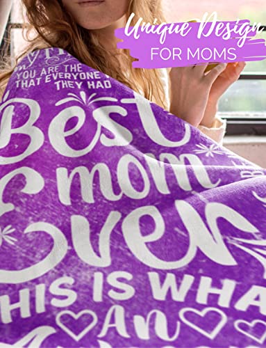 Mom Gifts, Mom Throw Blanket, Best Mom Ever, Birthday Gifts for Mom, Throw Blanket for Mother from Daughter or Son 65 x 50 Inches, Purple