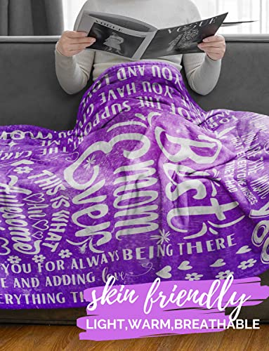 Mom Gifts, Mom Throw Blanket, Best Mom Ever, Birthday Gifts for Mom, Throw Blanket for Mother from Daughter or Son 65 x 50 Inches, Purple