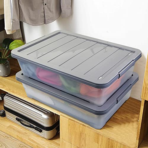 Qqbine 40 Quart Large Under Bed Storage Bins with lids, Plastic Wheeled Latching Boxes, 3 Packs