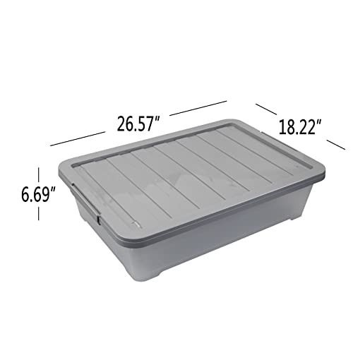 Qqbine 40 Quart Large Under Bed Storage Bins with lids, Plastic Wheeled Latching Boxes, 3 Packs