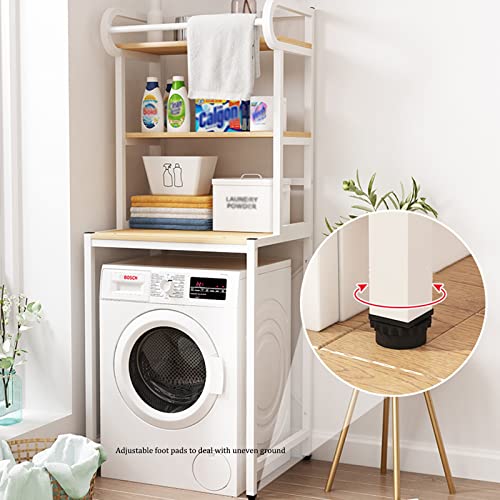 BKGDO Washer Storage Frames Floor Standing for Over Toilet,Multipurpose Curved Design Anti-Bump Washinghine Shelf,Carbon Steel Frame Washinghine Shelf Bathroom Storage/Black