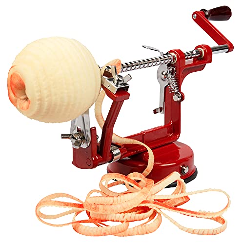 Apple Peeler and Corer - Durable, Heavy Duty Chrome Cast Iron with Powerful Countertop Suction, Hand Crank for Fruits, Apples, Potatoes or Veggies, Fall Picking Season and Holiday Pie Making Essential