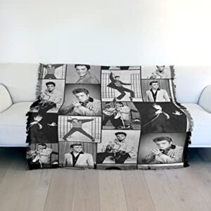 LOGOVISION Elvis Blanket, 50"x60" Photo Collage Woven Tapestry Cotton Blend Fringed Throw Blanket