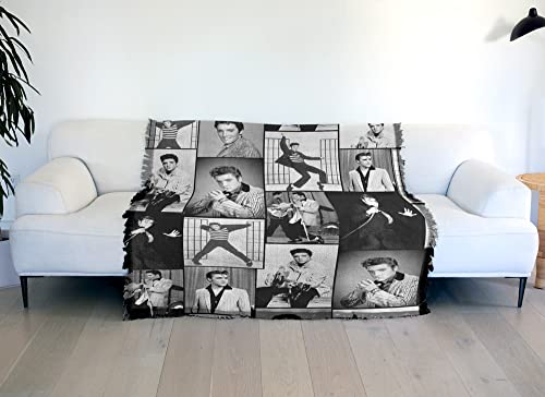 LOGOVISION Elvis Blanket, 50"x60" Photo Collage Woven Tapestry Cotton Blend Fringed Throw Blanket