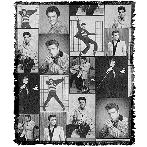 LOGOVISION Elvis Blanket, 50"x60" Photo Collage Woven Tapestry Cotton Blend Fringed Throw Blanket