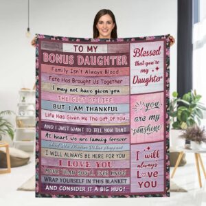 Cogobiti Bonus Daughter Gifts from Stepmom Bonus Mom Mother in Law Stepdad Throw Blankets Bonus Daughter Birthday Graduation for Stepdaughter Blanket 50"x60"