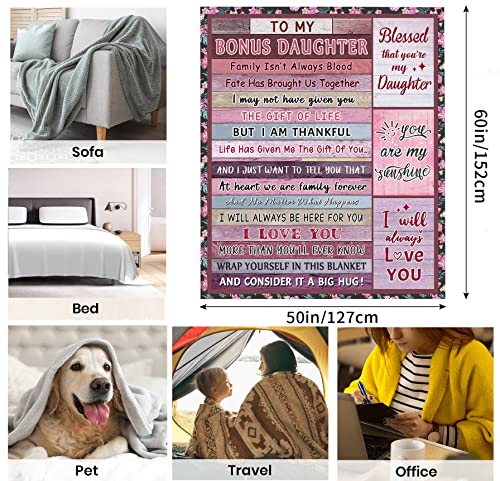 Cogobiti Bonus Daughter Gifts from Stepmom Bonus Mom Mother in Law Stepdad Throw Blankets Bonus Daughter Birthday Graduation for Stepdaughter Blanket 50"x60"