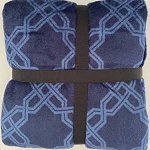 Berkshire Blanket LusterSoft Velvetloft Throw Blue Geometric