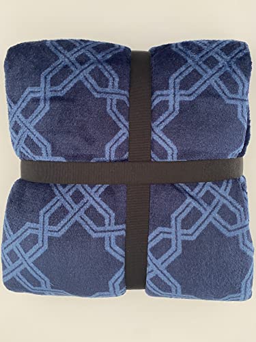 Berkshire Blanket LusterSoft Velvetloft Throw Blue Geometric