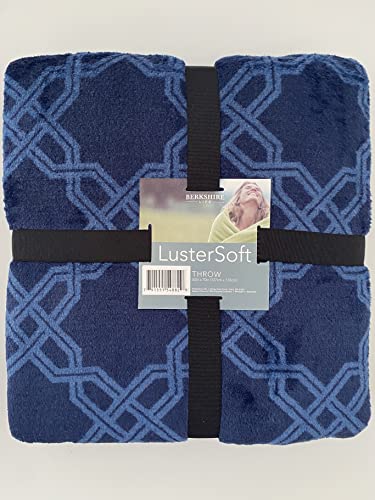 Berkshire Blanket LusterSoft Velvetloft Throw Blue Geometric