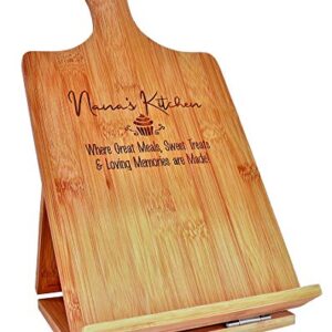 Nana Gift Cookbook Stand Recipe Holder - Custom Engraved Bamboo Cutting Board Foldable Chef Easel Metal Hinge Kickstand iPad Tablet Compatible Christmas Birthday Mother Day Kitchen Decor (7.25x13.5)