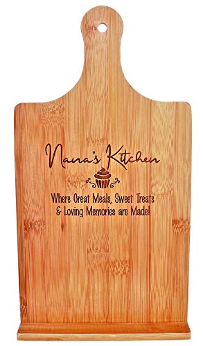 Nana Gift Cookbook Stand Recipe Holder - Custom Engraved Bamboo Cutting Board Foldable Chef Easel Metal Hinge Kickstand iPad Tablet Compatible Christmas Birthday Mother Day Kitchen Decor (7.25x13.5)