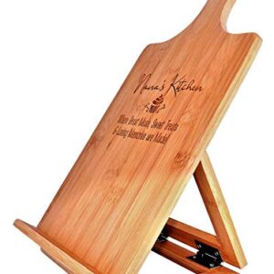 Nana Gift Cookbook Stand Recipe Holder - Custom Engraved Bamboo Cutting Board Foldable Chef Easel Metal Hinge Kickstand iPad Tablet Compatible Christmas Birthday Mother Day Kitchen Decor (7.25x13.5)